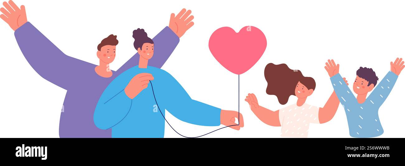 Happy family. Birthday party, celebrating and cheers. Adoption children ...