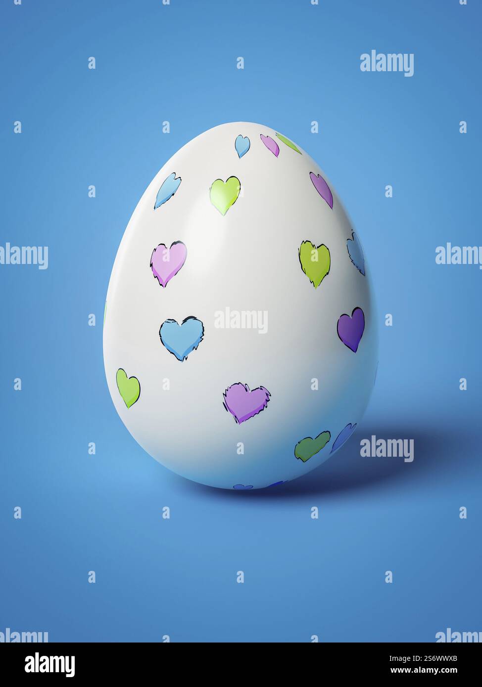 A easter egg with hearts on blue background 3d illustration Stock Photo ...