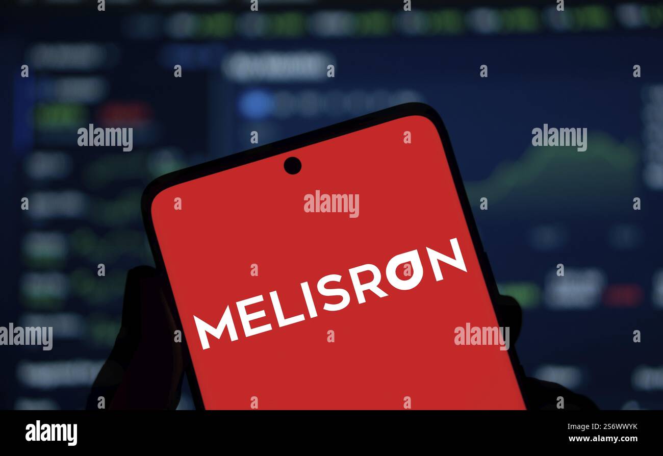 Melisron logo is displayed on smartphone. Melisron Ltd is an Israel based investment company ...