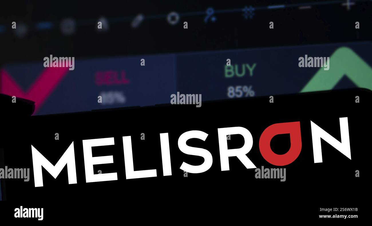 Melisron logo is displayed on smartphone. Melisron Ltd is an Israel based investment company ...