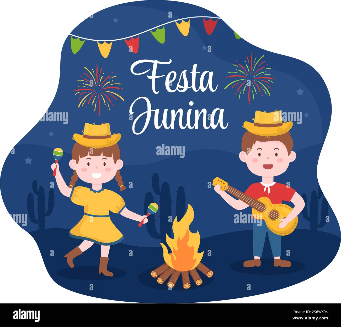 Festa Junina or Sao Joao Celebration Cartoon Illustration Made Very ...