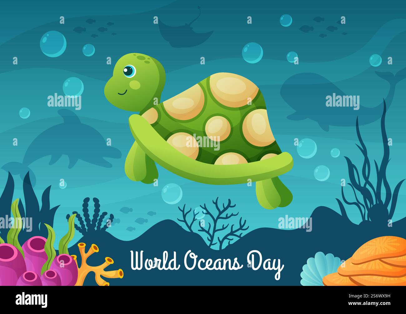 World Ocean Day Cartoon Illustration with Underwater Scenery, Various ...