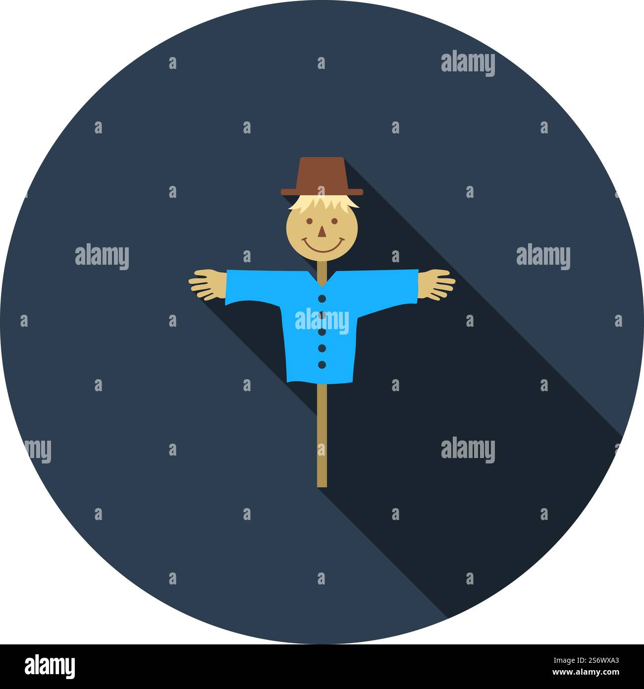 Scarecrow Icon. Flat Circle Stencil Design With Long Shadow. Vector ...