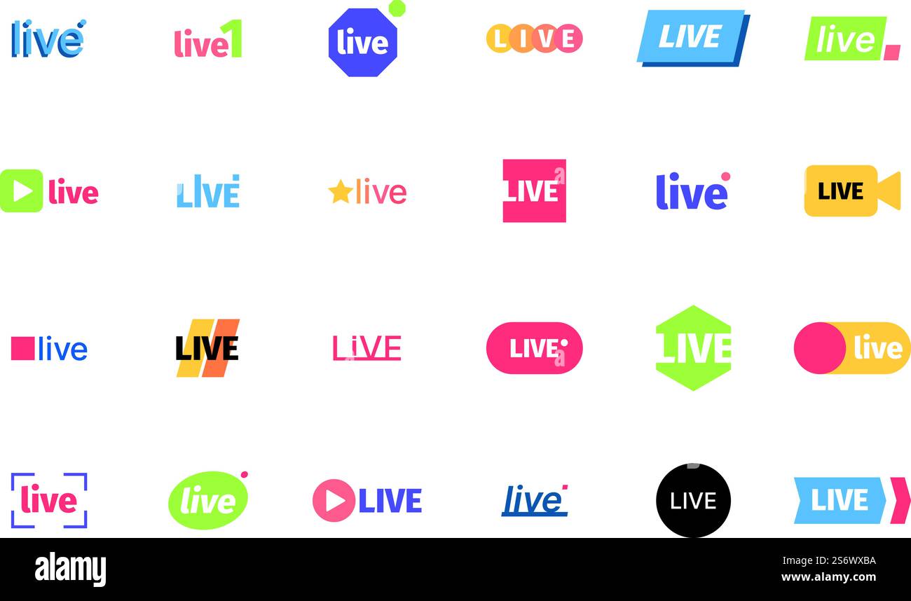 Live stream icons. Broadcasting business red icons air services play ...