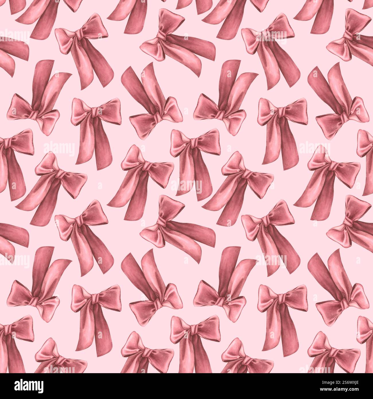 Seamless pattern with coquette ribbon bow in dark red color. Hand ...