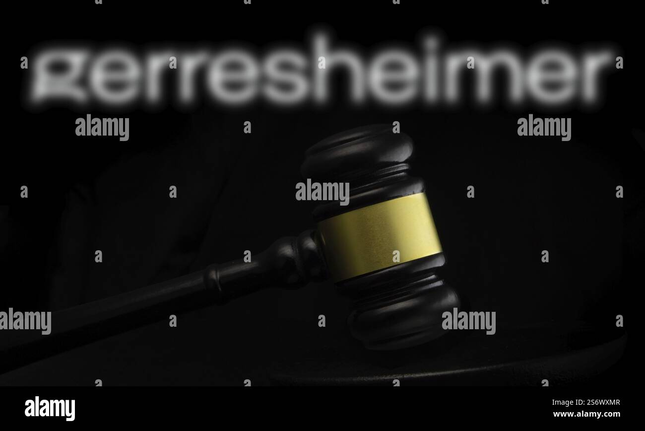 Court gavel in front of the gerresheimer logo. Gerresheimer AG is a ...