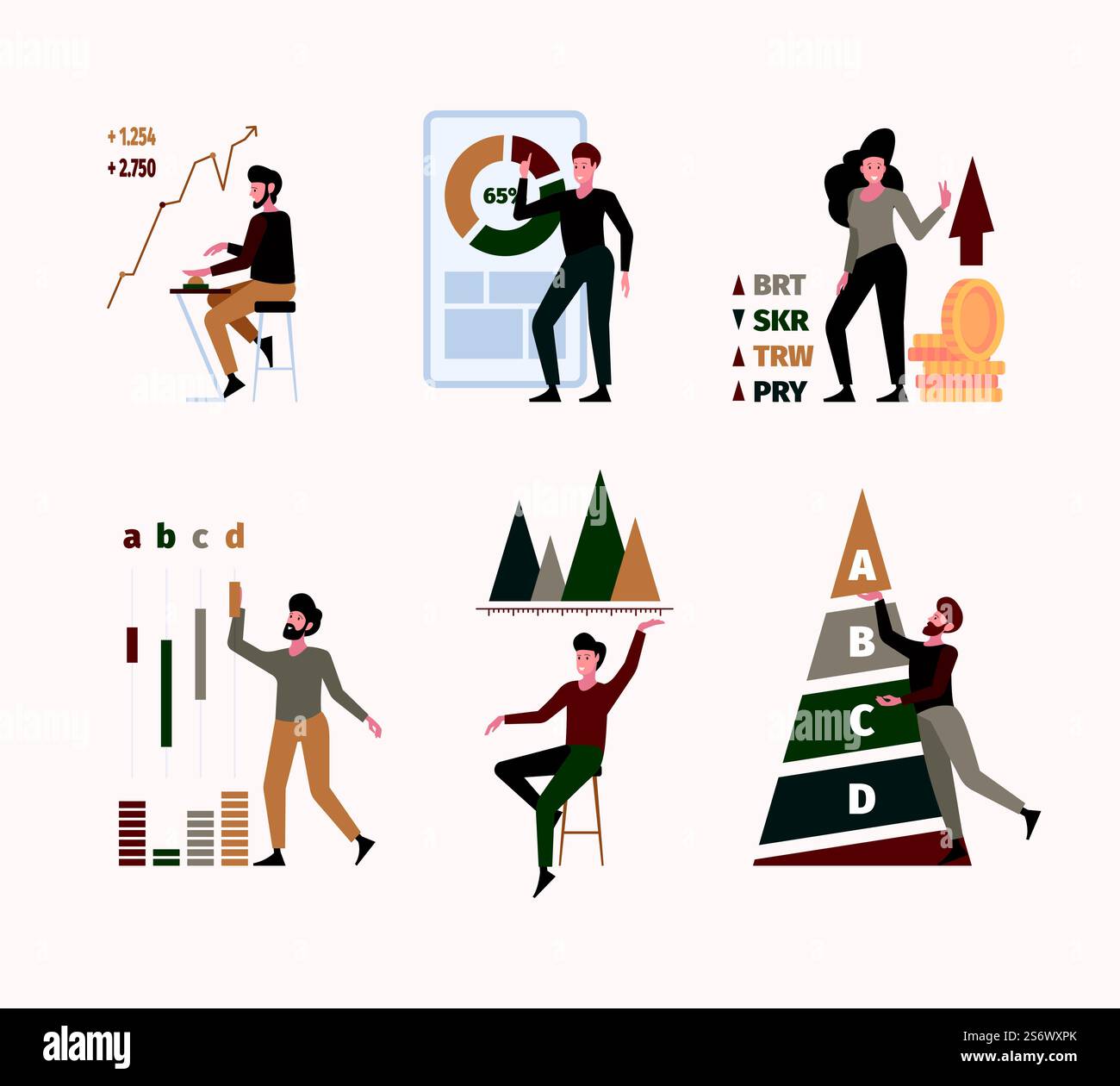 Benchmark. Stylized characters with marketing graph company strategy ...