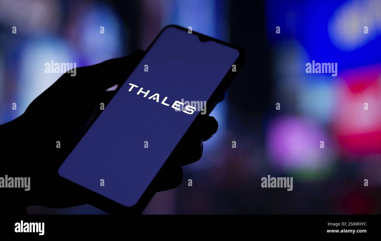 Dhaka, Bangladesh- 17 Dec 2024, Thales logo is displayed on smartphone ...