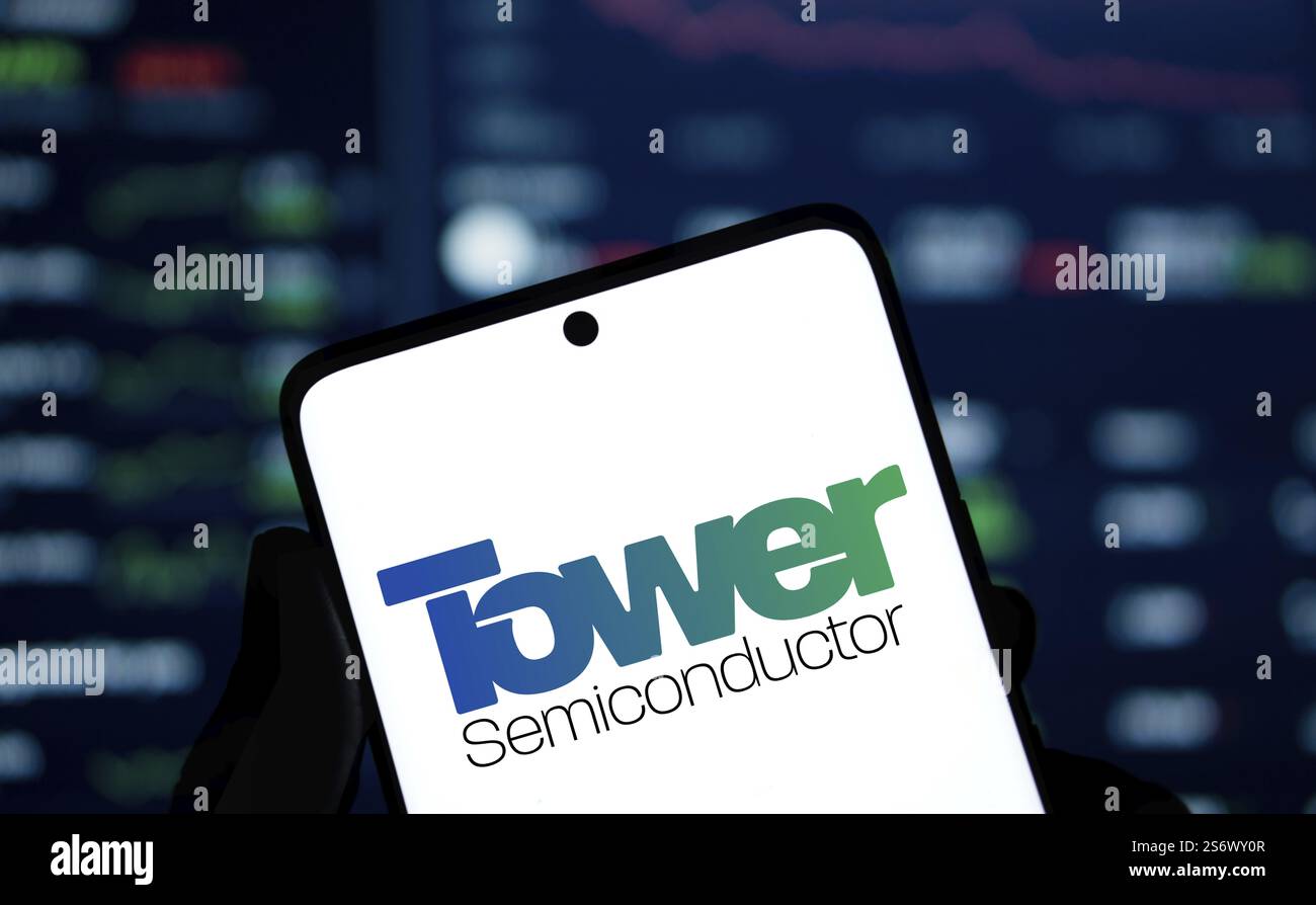 Tower semiconductor logo is displayed on smartphone. Tower ...