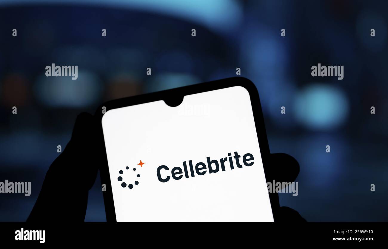 Cellebrite logo is displayed on smartphone. Cellebrite DI Ltd is a ...