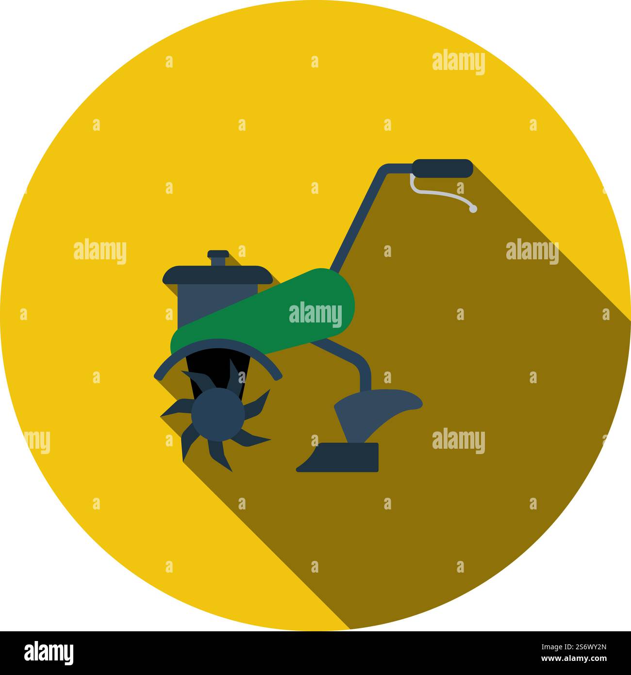 Garden Tiller Icon. Flat Circle Stencil Design With Long Shadow. Vector ...