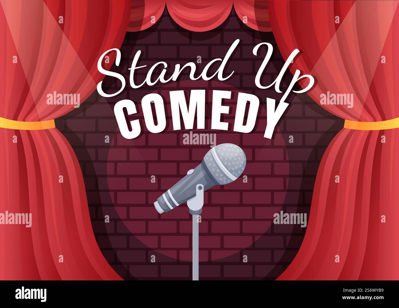 Stand Up Comedy Show Theater Scene with Red Curtains and Open ...