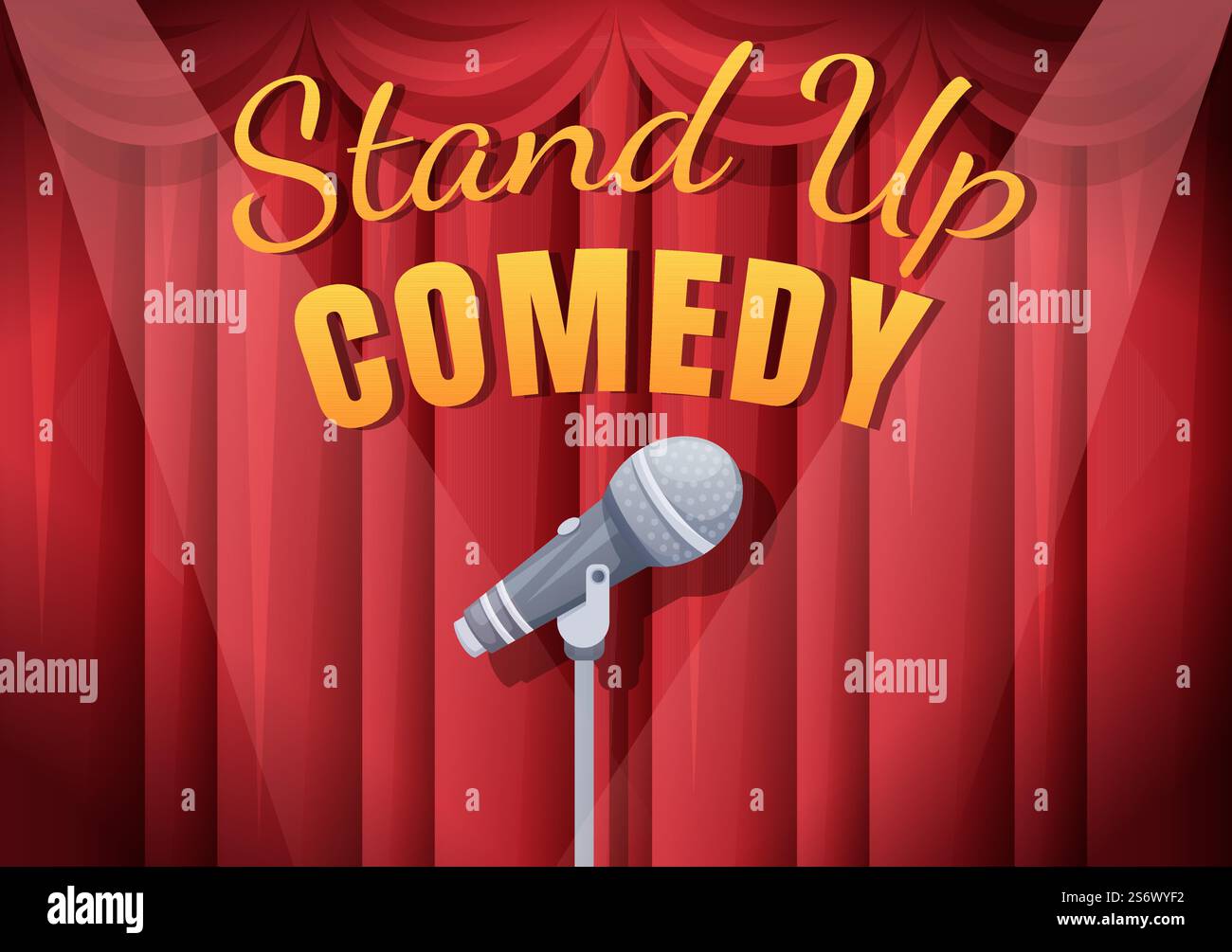 Stand Up Comedy Show Theater Scene with Red Curtains and Open ...