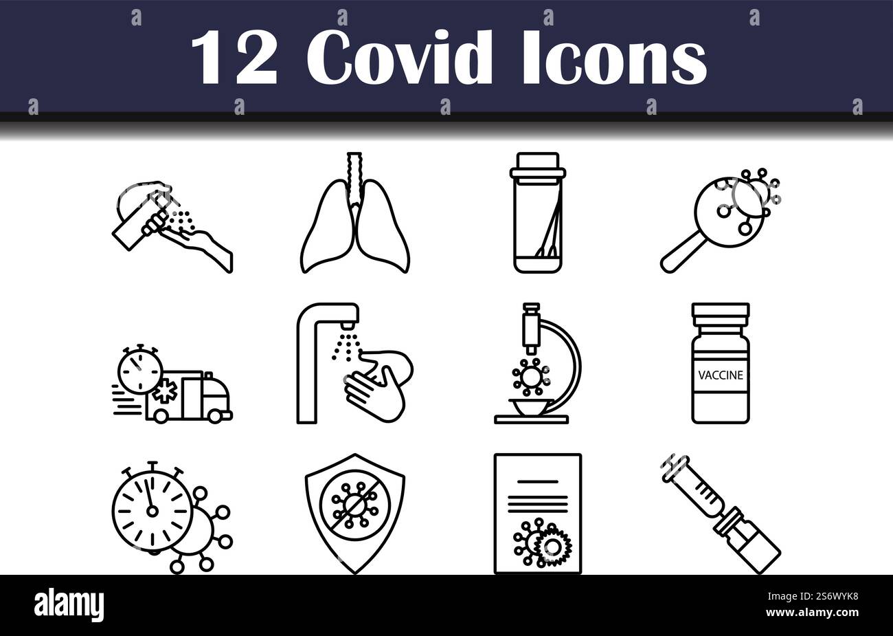 Covid Icon Set. Bold outline design with editable stroke width. Vector ...