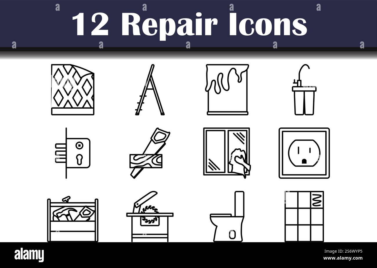 Repair Icon Set. Bold outline design with editable stroke width. Vector ...