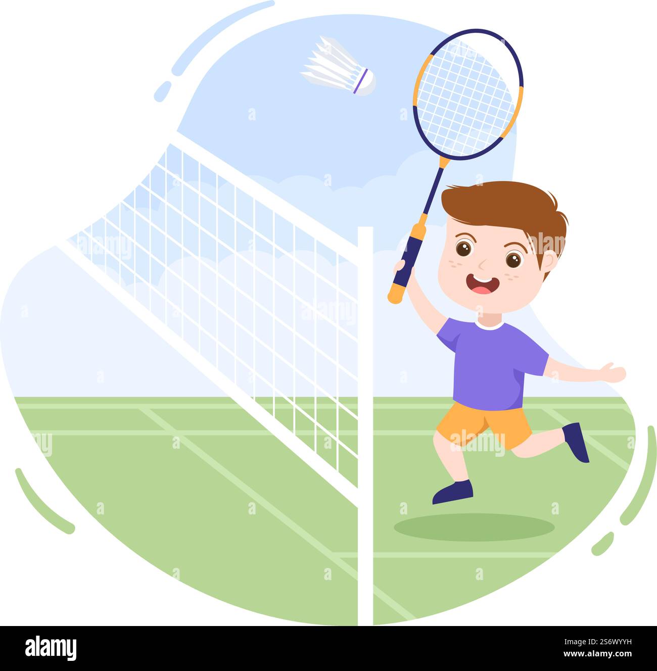 Badminton Player with Shuttle on Court in Flat Style Cartoon ...