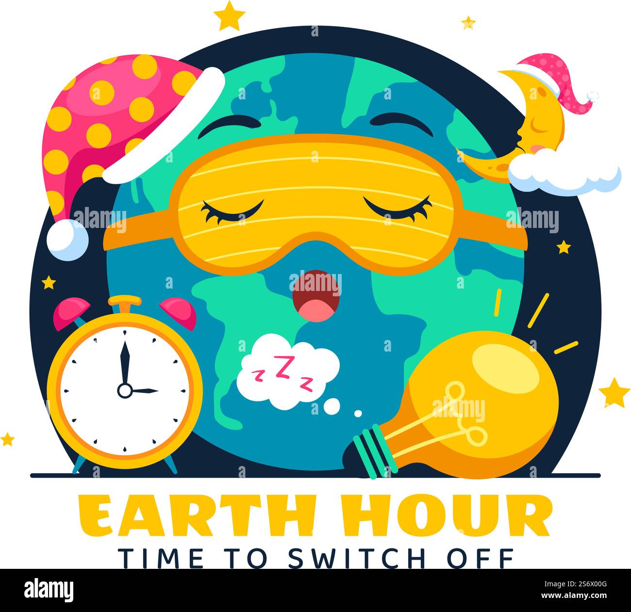 Happy Earth Hour Day Vector Illustration Featuring a Cloud, Light Bulb ...