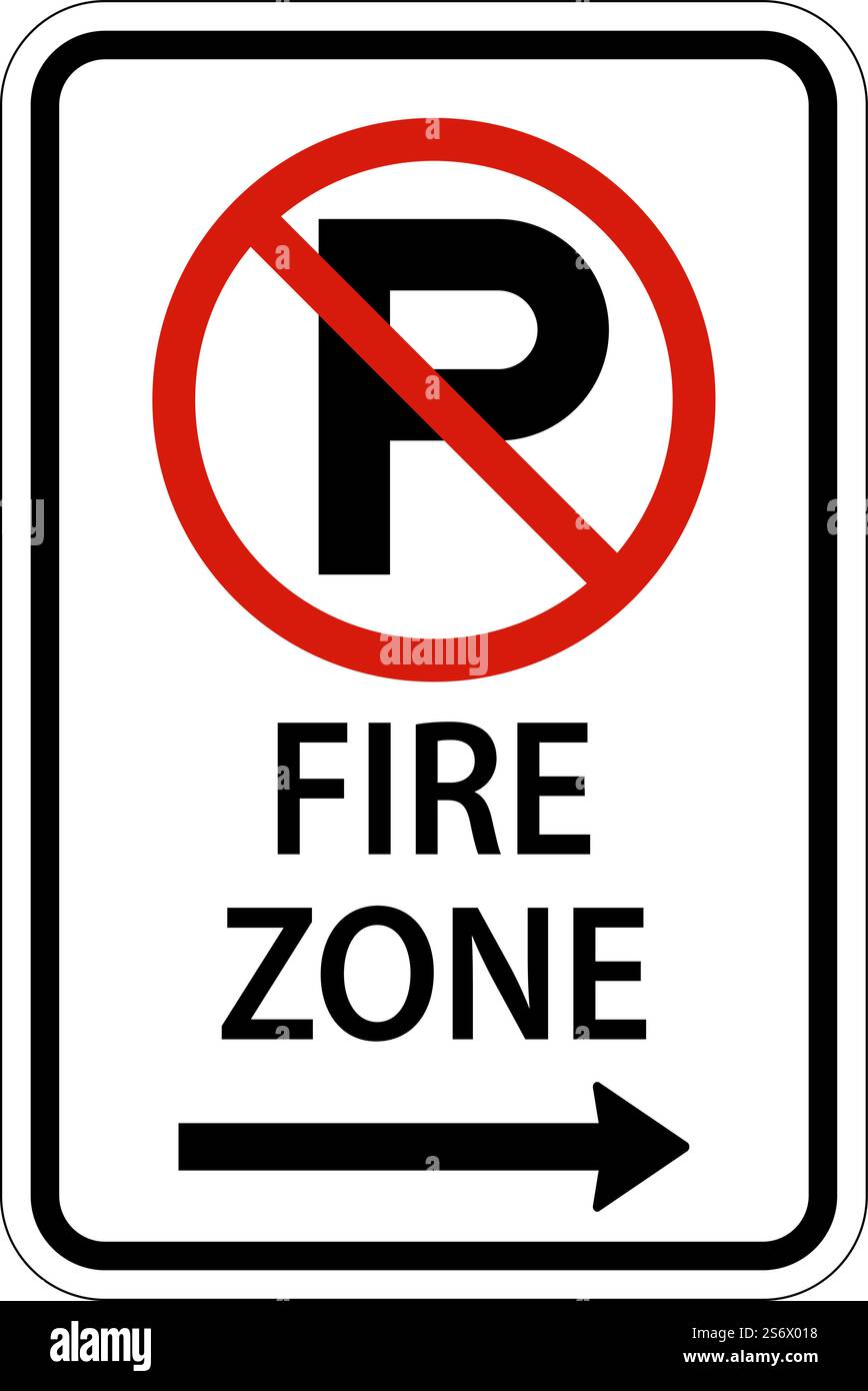 No Parking Fire Zone,Right Arrow Sign On White Background Stock Vector ...