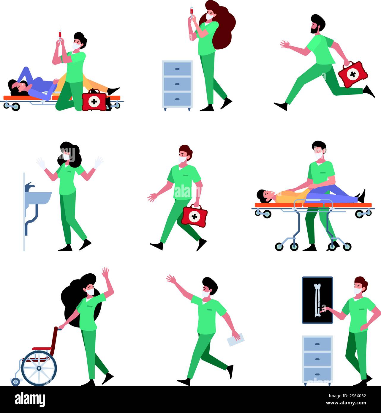 Medical characters. Emergency nurse and doctors helping people ...