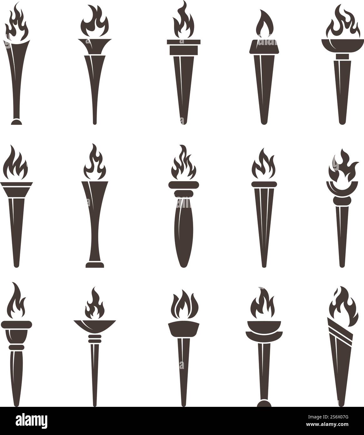 Torch flame. Sport symbols flaming graphic items recent vector flat ...