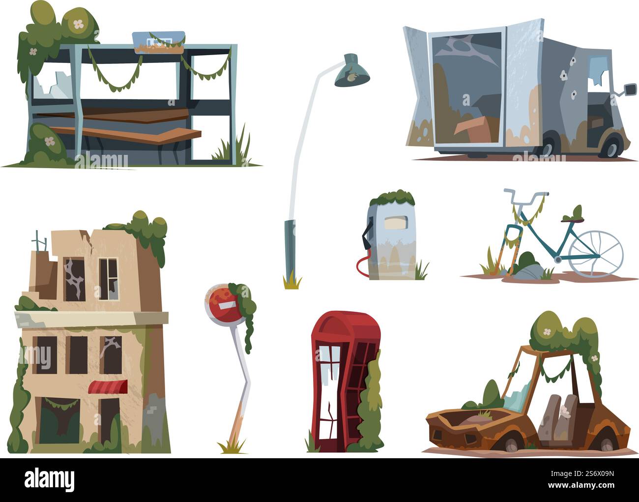 Post apocalypse. Wars city ruins destructive buildings destroyer ...