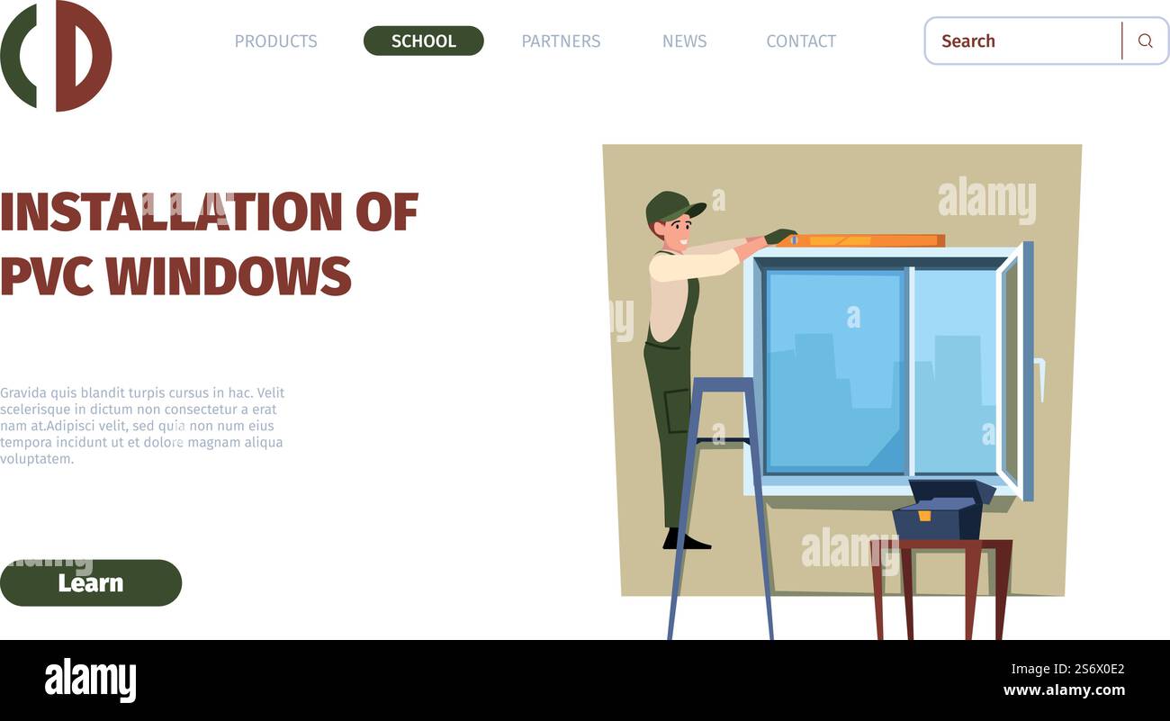 Window installation landing. Plastic modern pvc window frame with ...