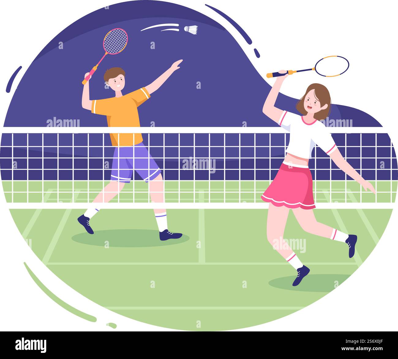Badminton Player with Shuttle on Court in Flat Style Cartoon ...
