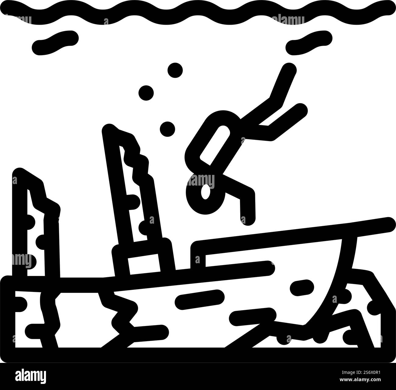 dive course for sunken objects line icon vector. dive course for sunken ...