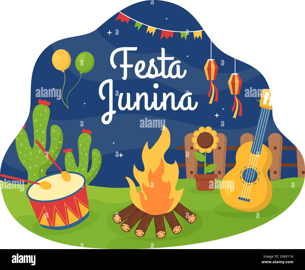 Festa Junina or Sao Joao Celebration Cartoon Illustration Made Very ...