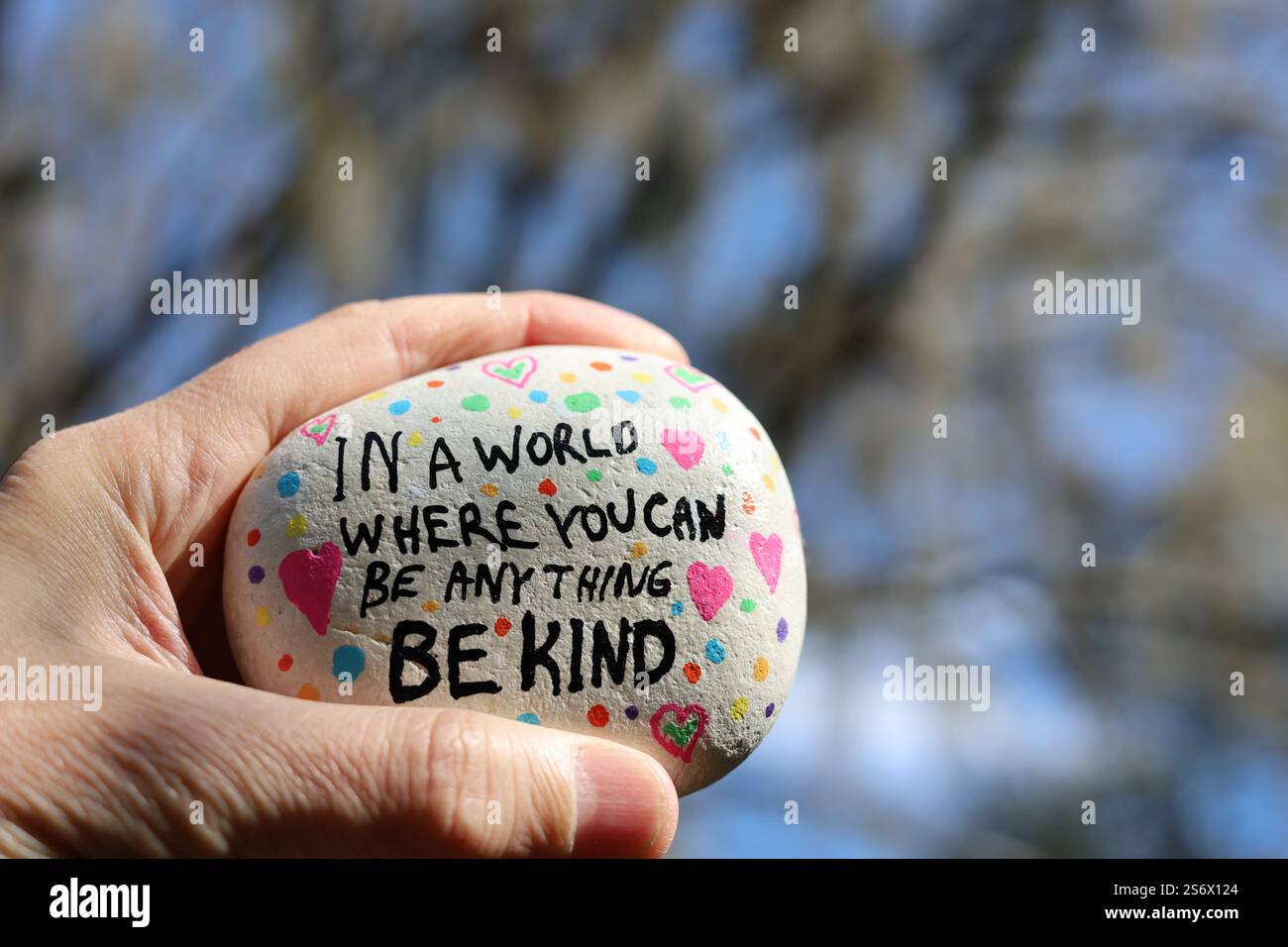 In a world where you can be anything be kind rock Stock Photo - Alamy