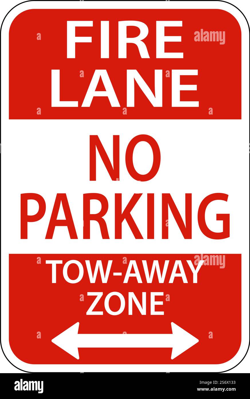 Fire Lane No Parking Tow Away Zone Sign On White Background Stock ...