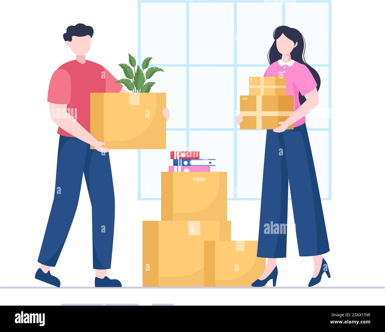 Home Relocation or People Moving with Cardboard Packaging Boxes or Pack ...