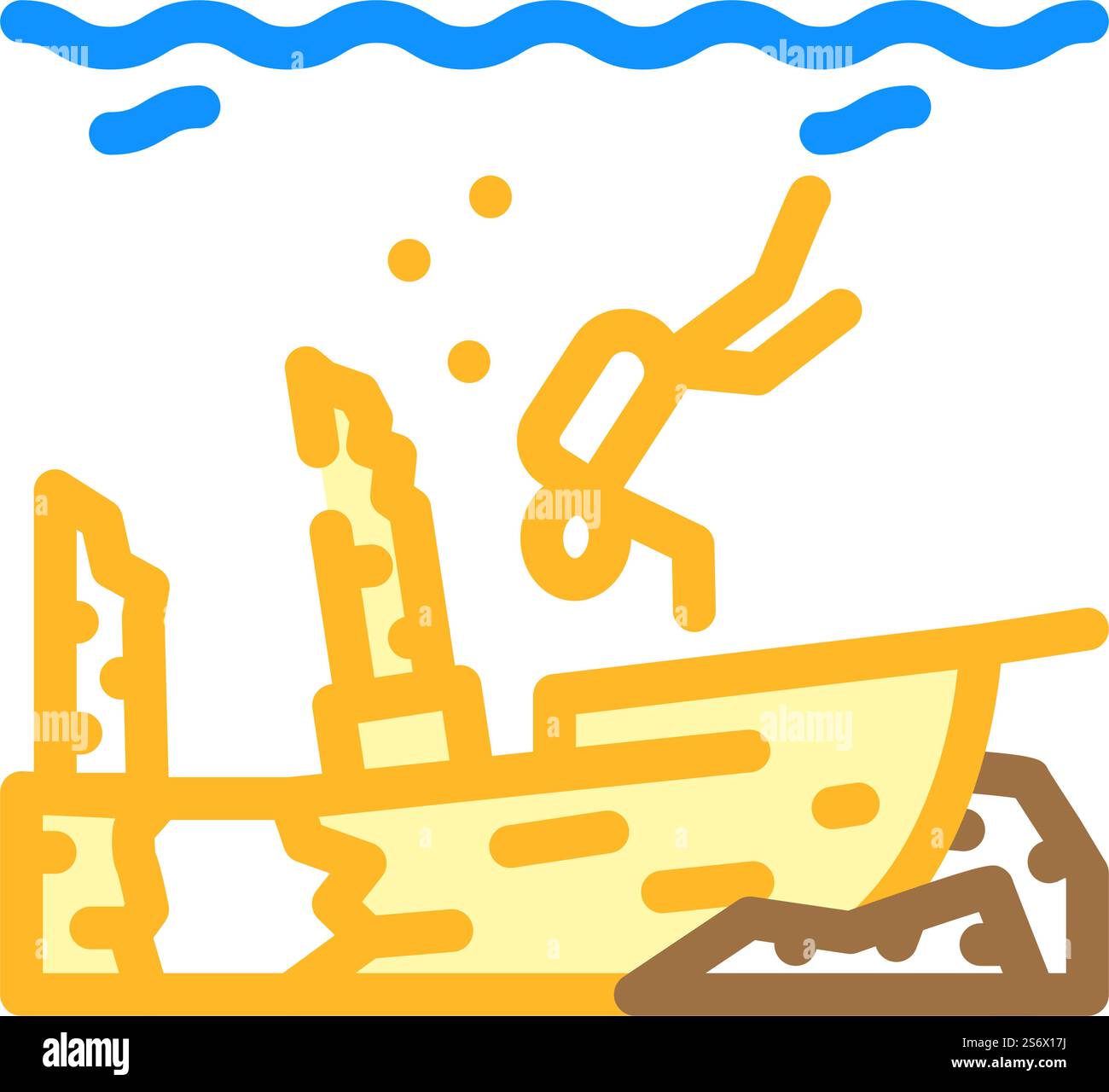 dive course for sunken objects color icon vector. dive course for ...