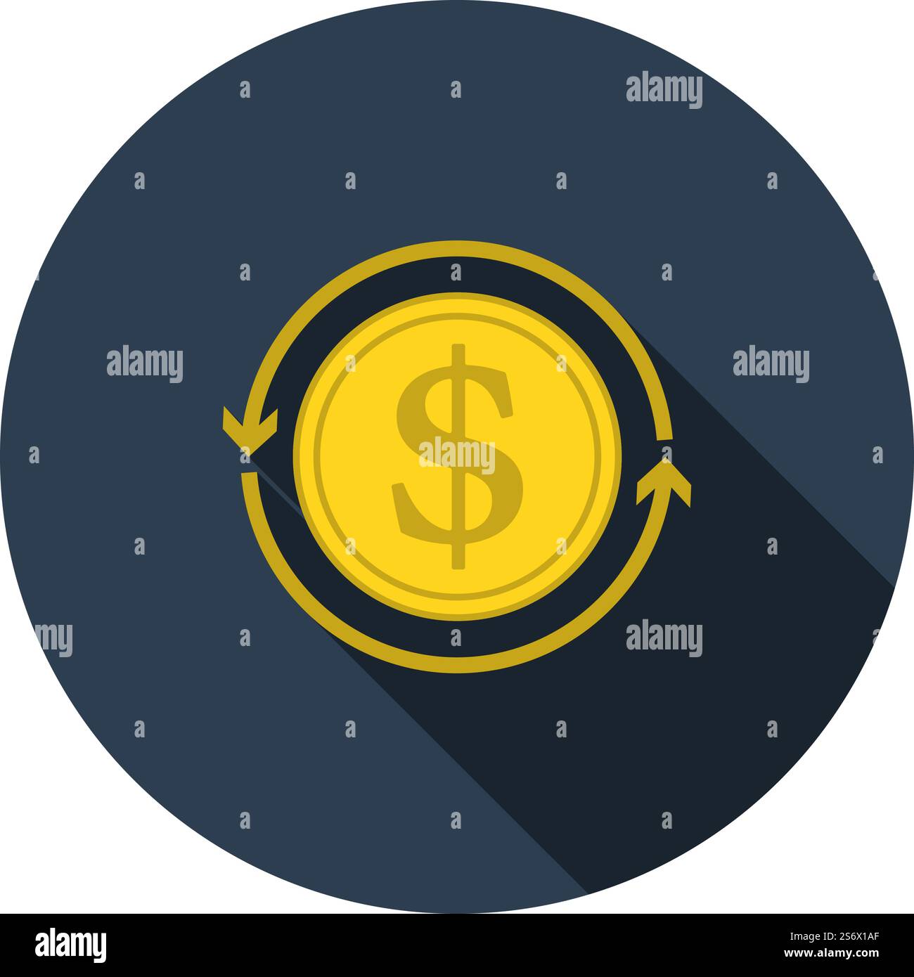 Cash Back Coin Icon. Flat Circle Stencil Design With Long Shadow. Vector Illustration Stock ...