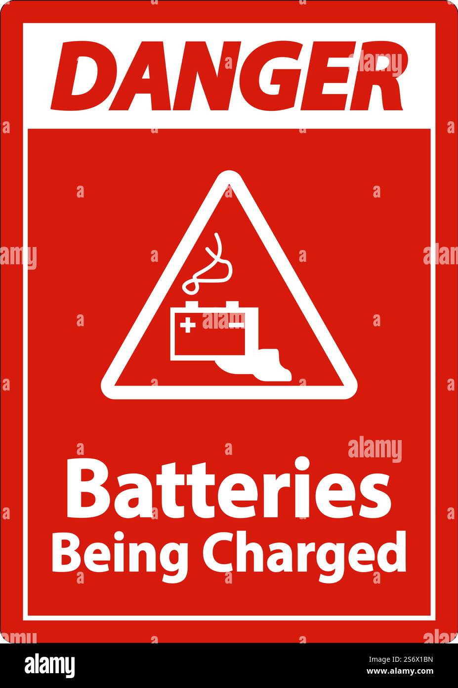 Danger Batteries Being Charged Sign On White Background Stock Vector ...