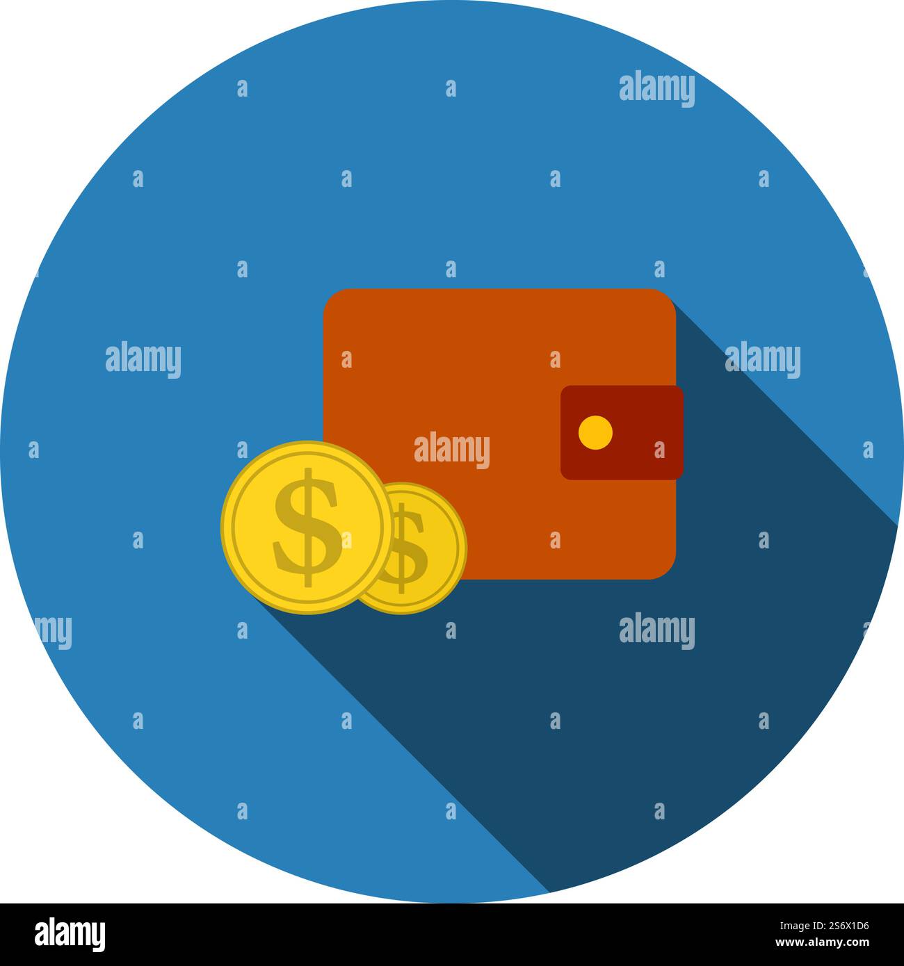 Two Golden Coins In Front Of Purse Icon. Flat Circle Stencil Design ...