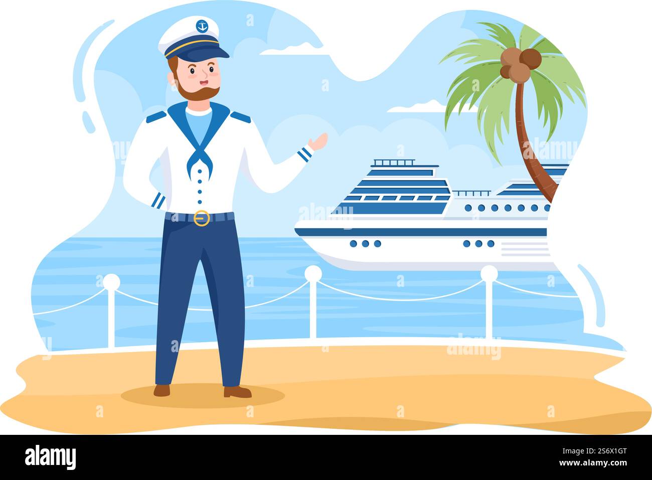 Man Cruise Ship Captain Cartoon Illustration in Sailor Uniform Riding a ...
