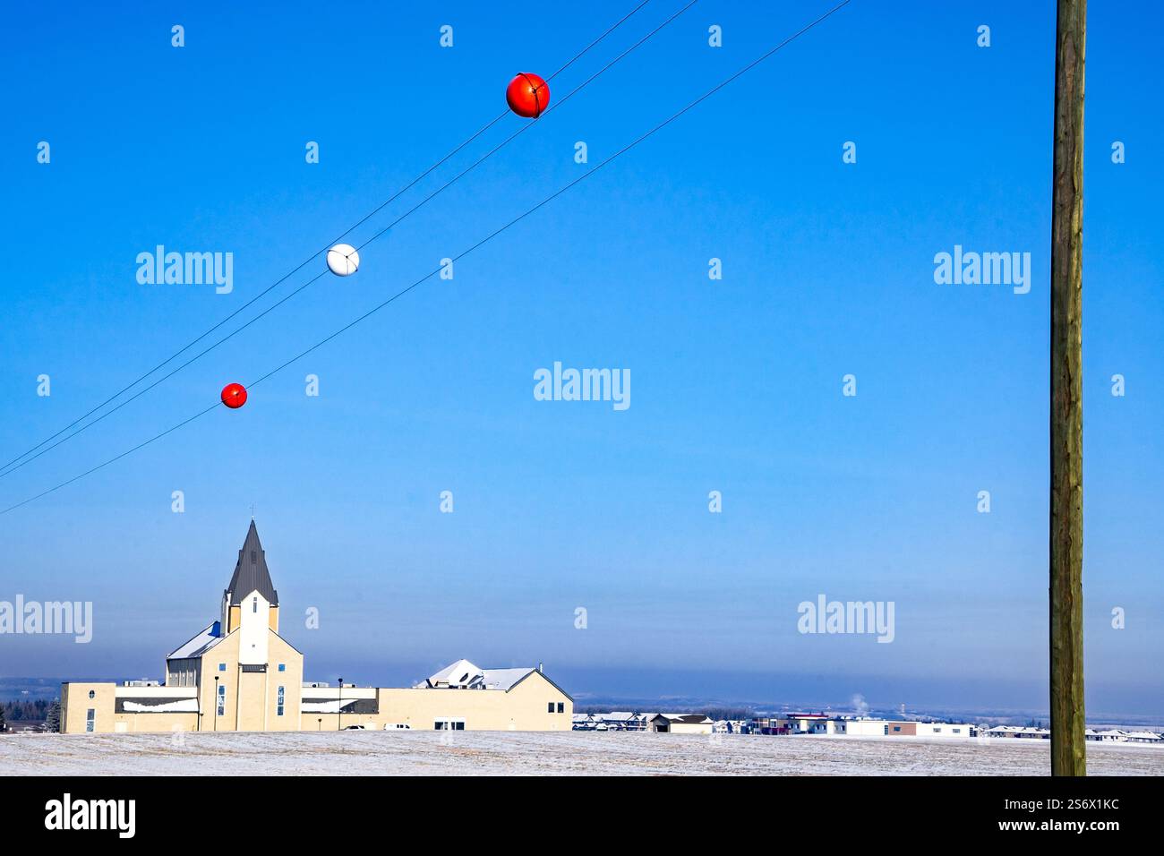 Safety marking balls on power line Stock Photo - Alamy