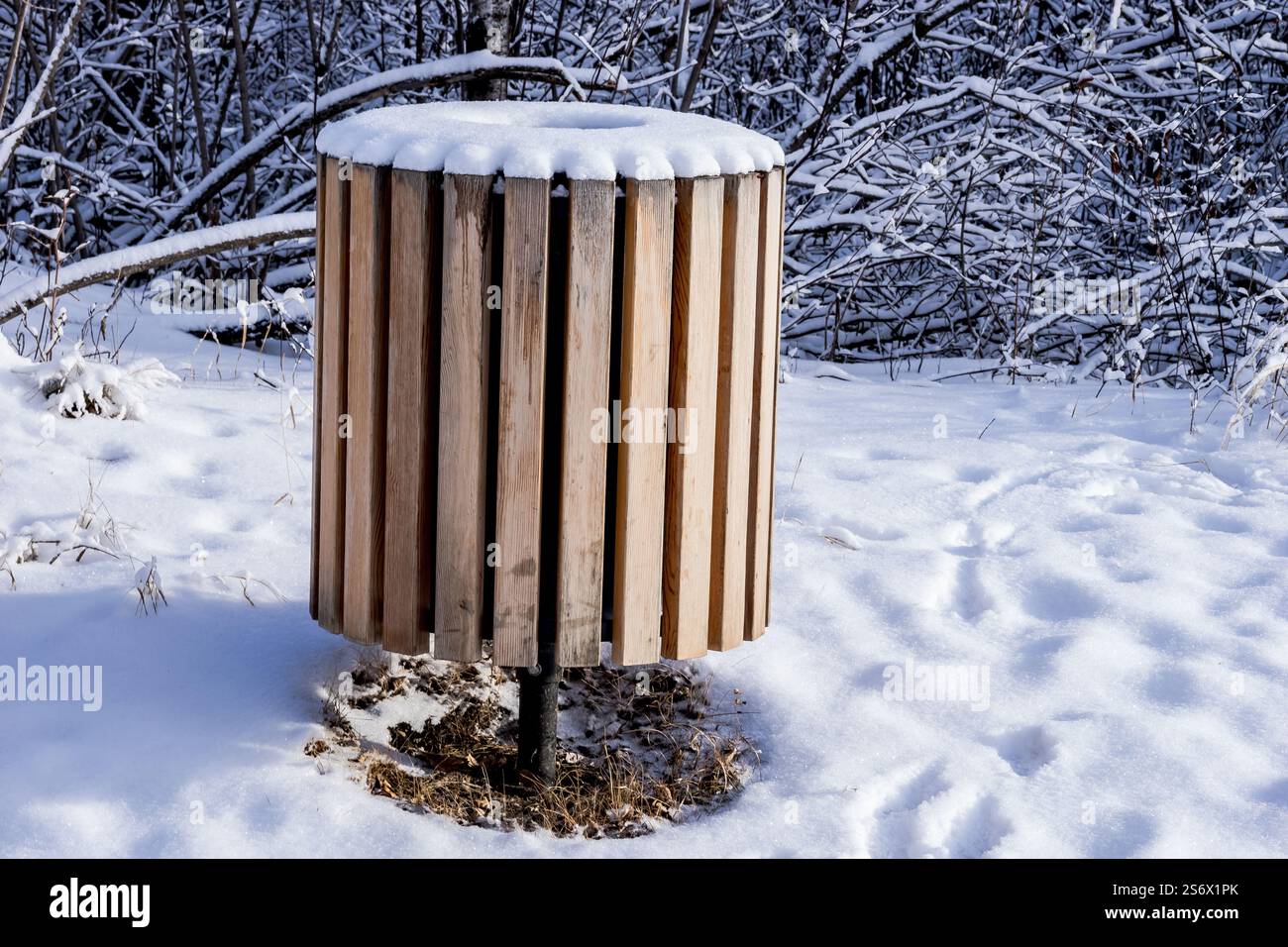 Garbage Bin in wooden frame Stock Photo - Alamy