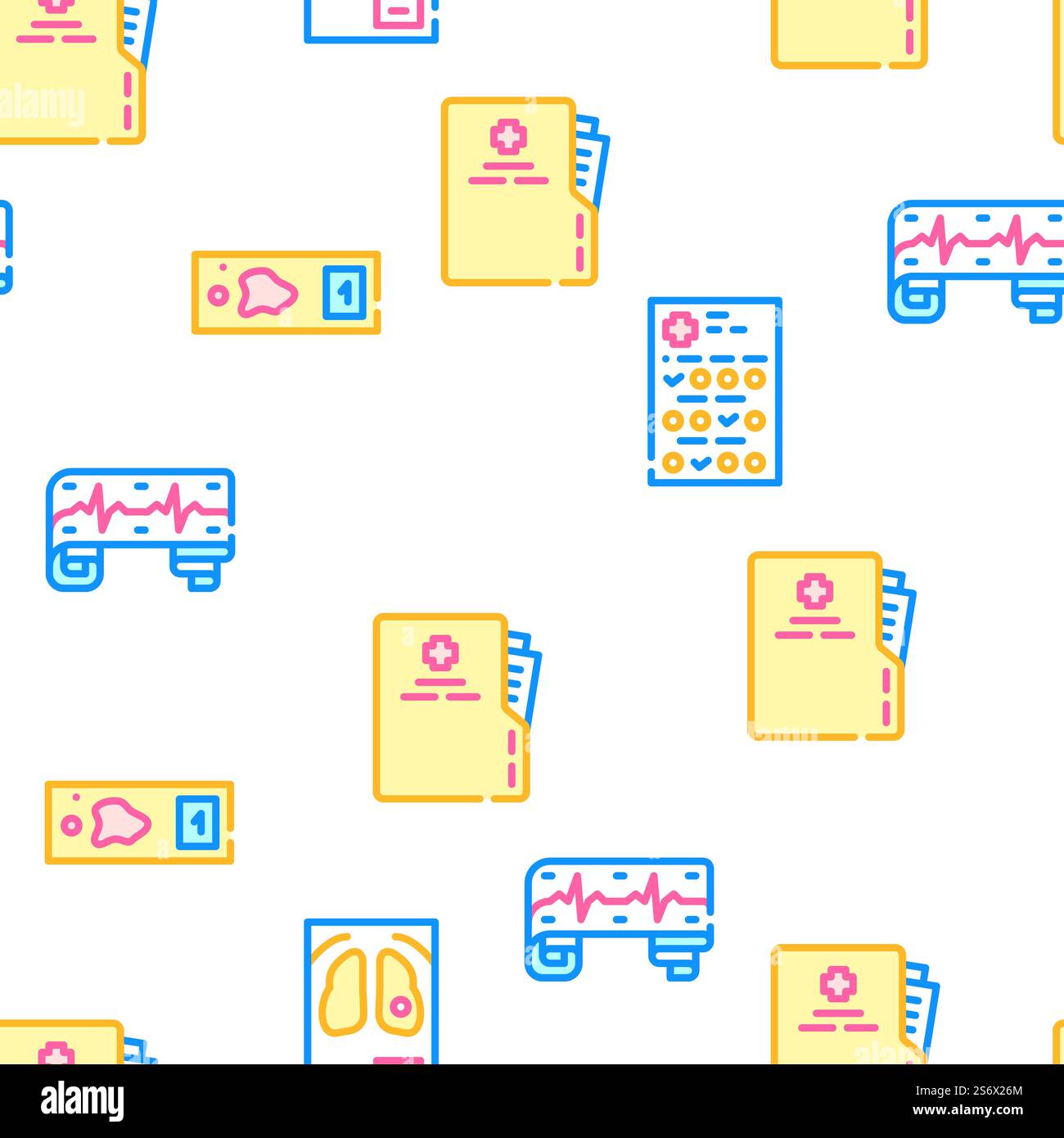 Medical Checkup Health Vector Seamless Pattern Color Line Illustration ...