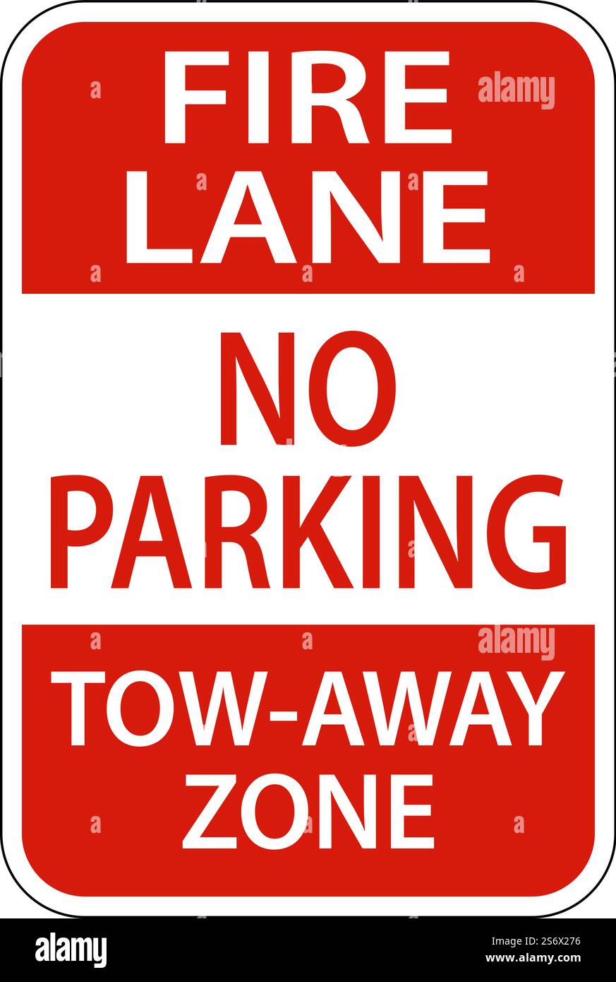 Fire Lane No Parking Tow Away Zone Sign On White Background Stock ...