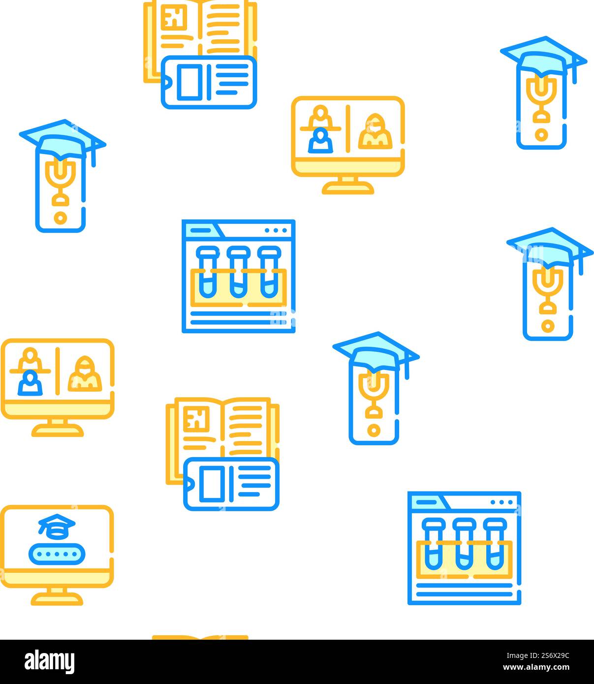 Online Education Learning Lesson Vector Seamless Pattern Color Line ...