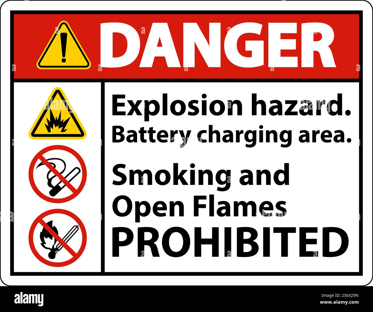 Danger Explosion Hazard Charging Area Sign On White Background Stock ...