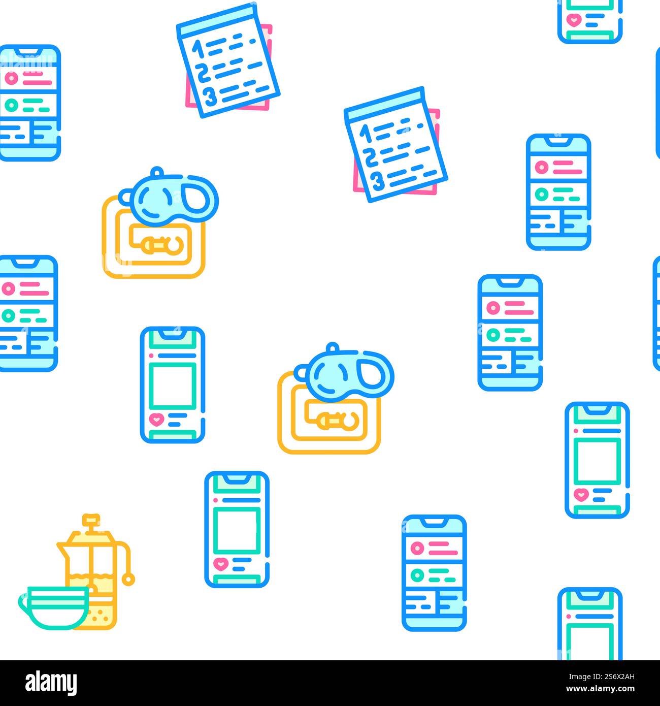 Morning Routine Daily Vector Seamless Pattern Color Line Illustration. Morning Routine Daily ...