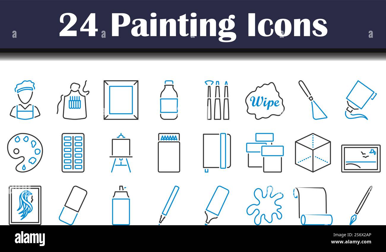 Painting Icon Set. Editable Bold Outline With Color Fill Design. Vector ...