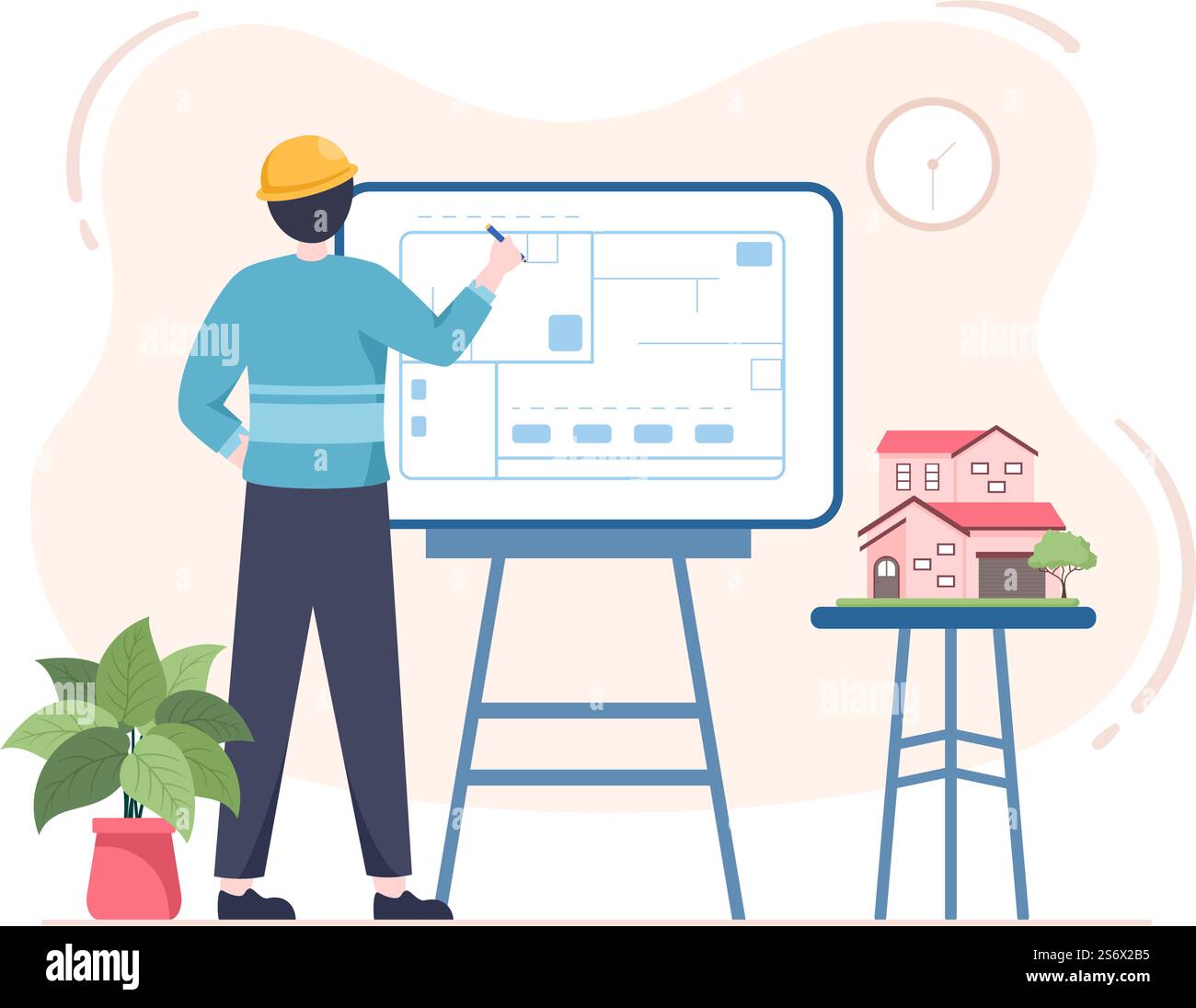 Architect or Engineer Cartoon Illustration using a Multipurpose Board ...