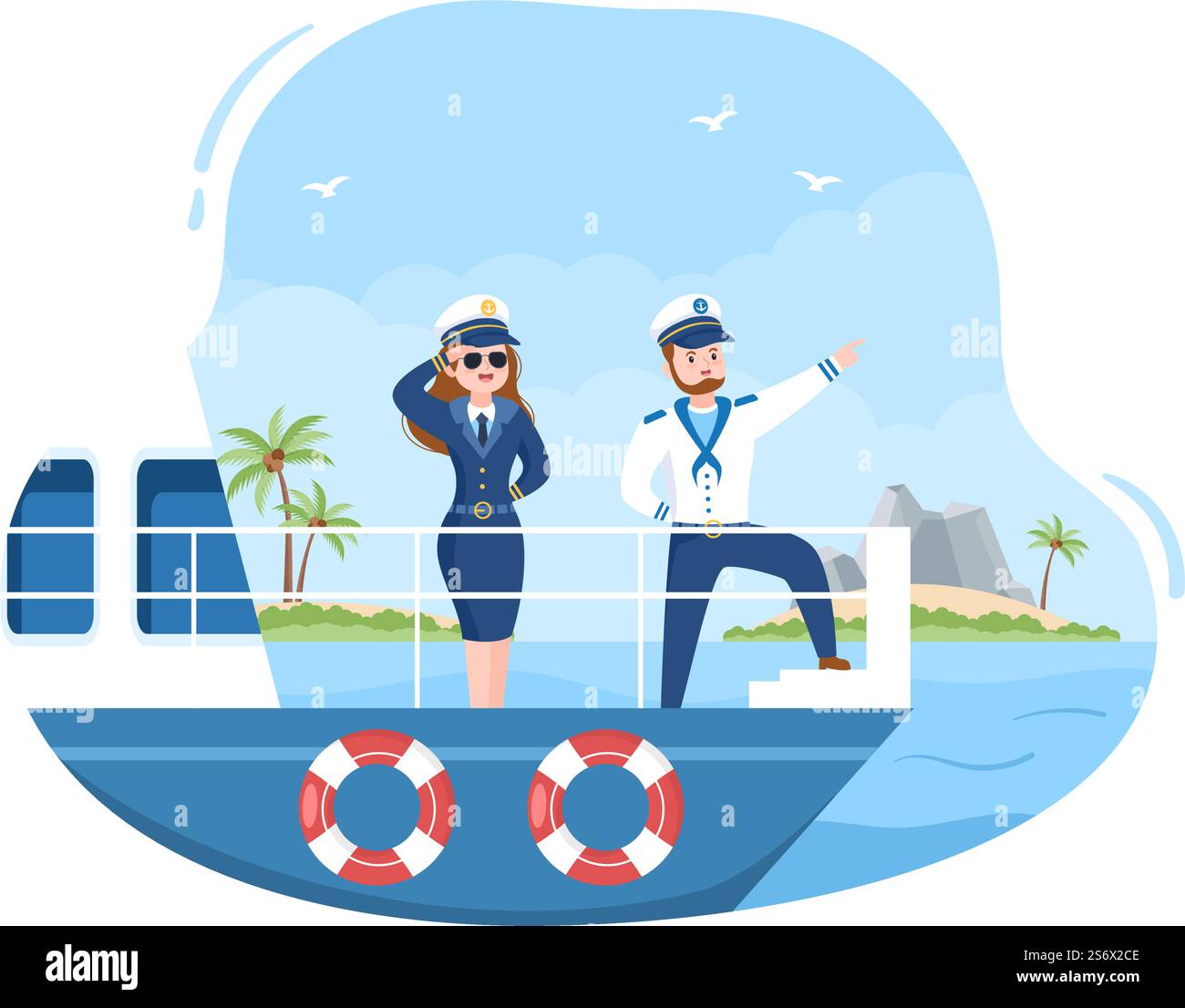 Cruise Ship Captain Cartoon Illustration in Sailor Uniform Riding a ...