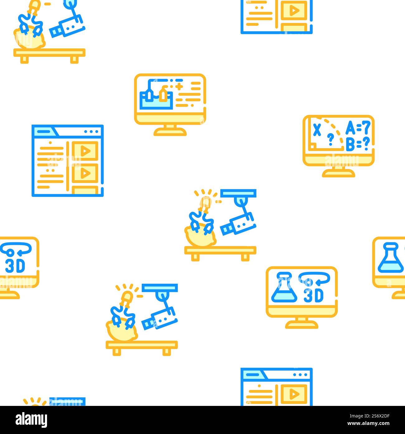 Online Education Learning Lesson Vector Seamless Pattern Color Line Illustration. Online ...