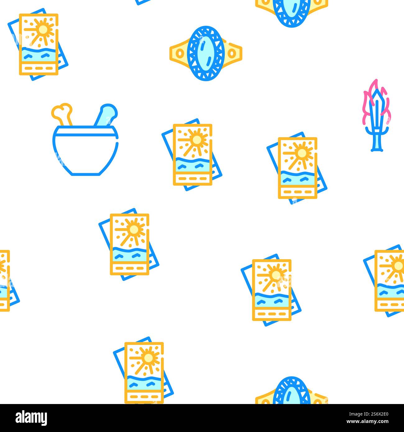 Magic Mystery Objects Vector Seamless Pattern Color Line Illustration ...
