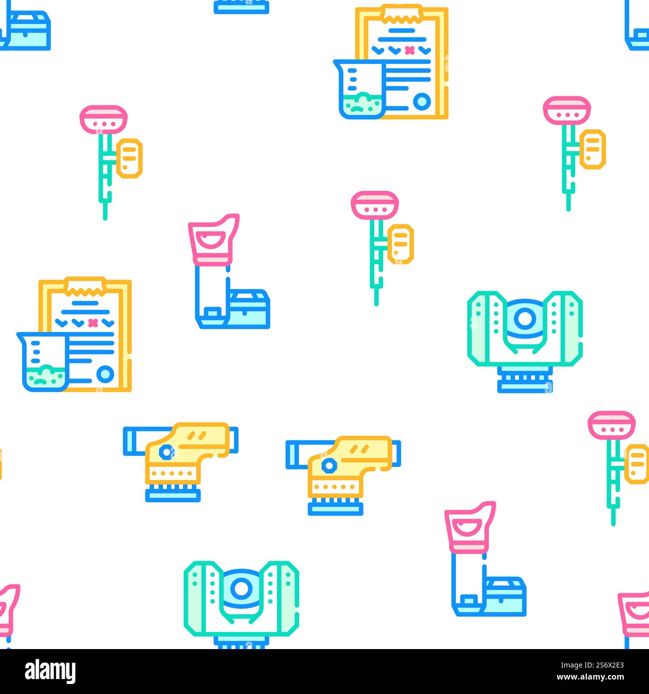 Geodesy Equipment Vector Seamless Pattern Color Line Illustration. Geodesy Equipment Vector ...